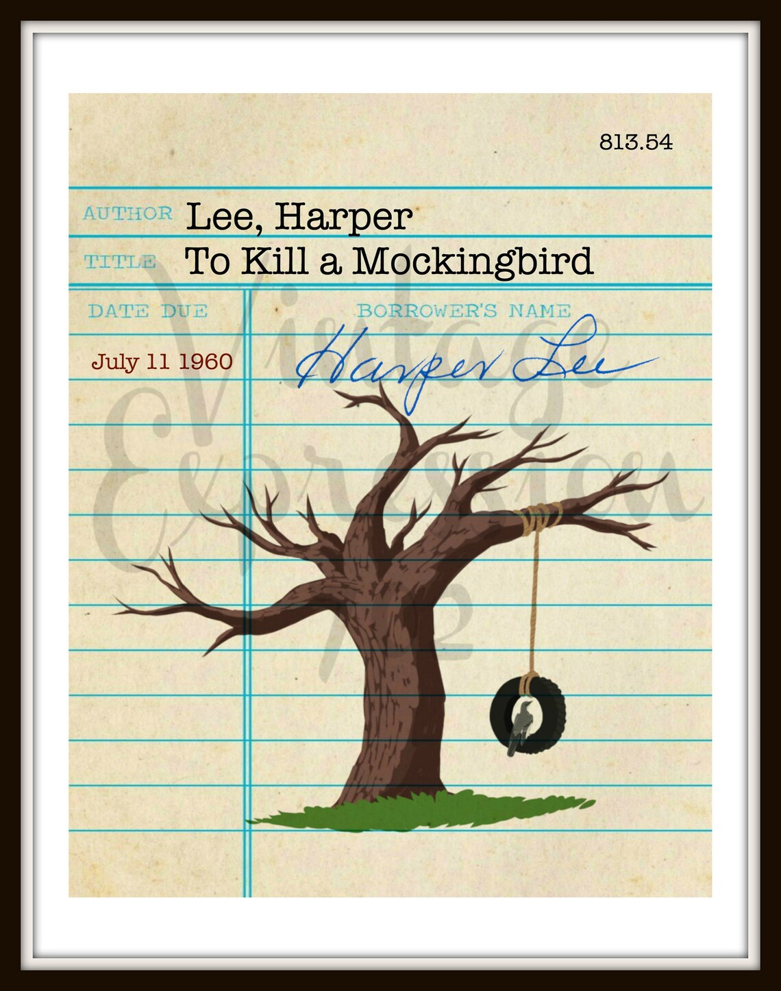 Harper Lee to Kill a Mockingbird Vintage Library Card Art | Etsy