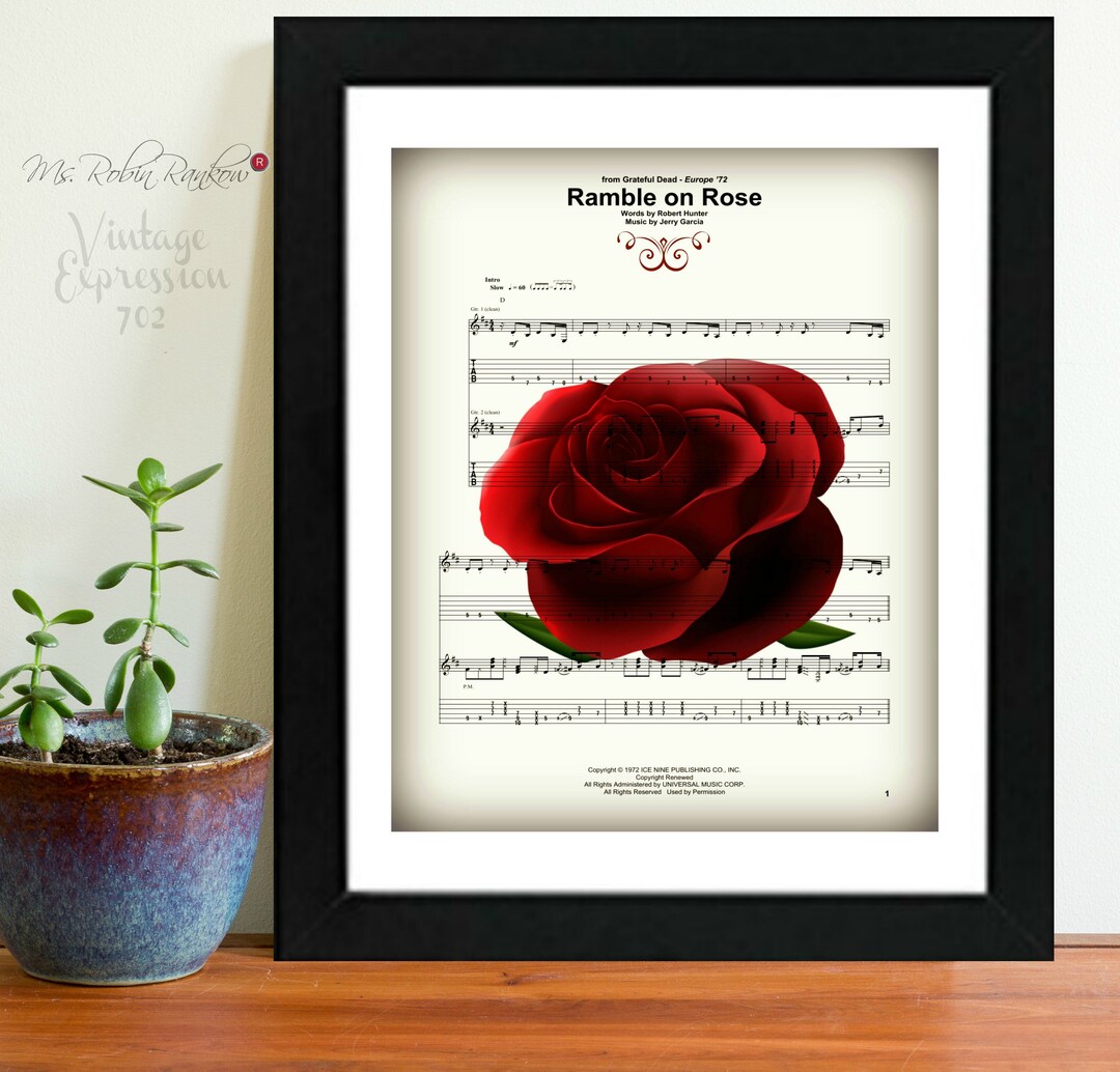 Grateful Dead, Ramble on Rose, on Song Music Sheet, Print - Etsy