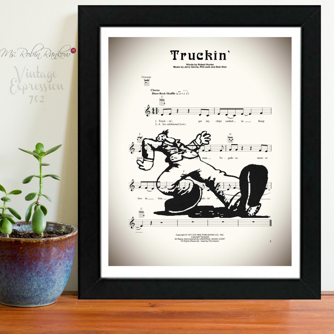 Grateful Dead, Truckin, Doo Dah Man, on Original Lyric Song Music Sheet ...