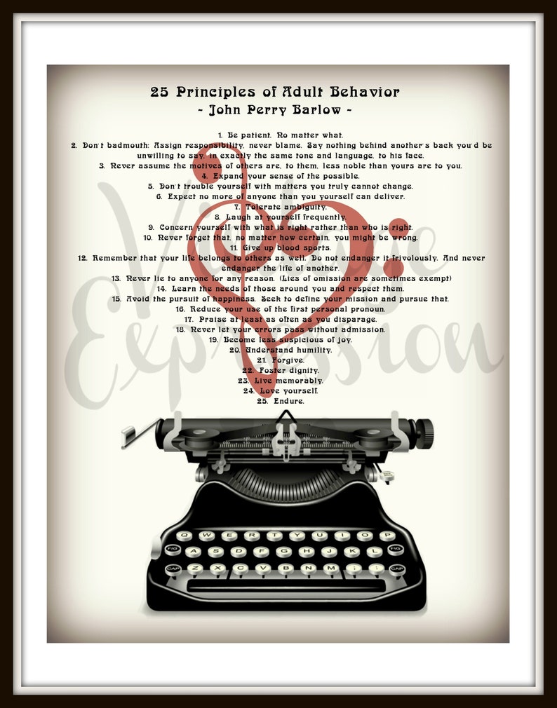 25 Principles of Adult Behavior John Perry Barlow Grateful - Etsy