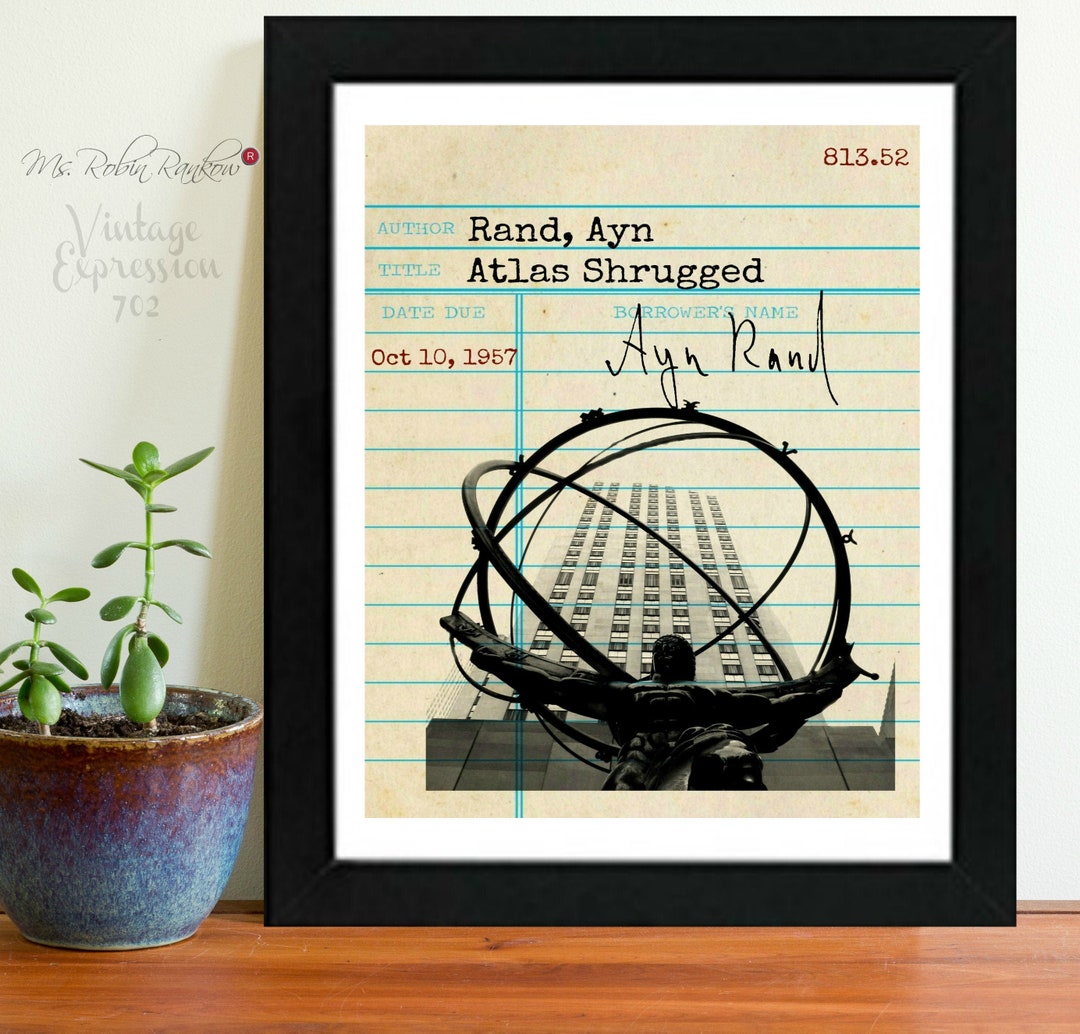 Ayn Rand, Atlas Shrugged, Vintage Library Card Art, Book Art ...