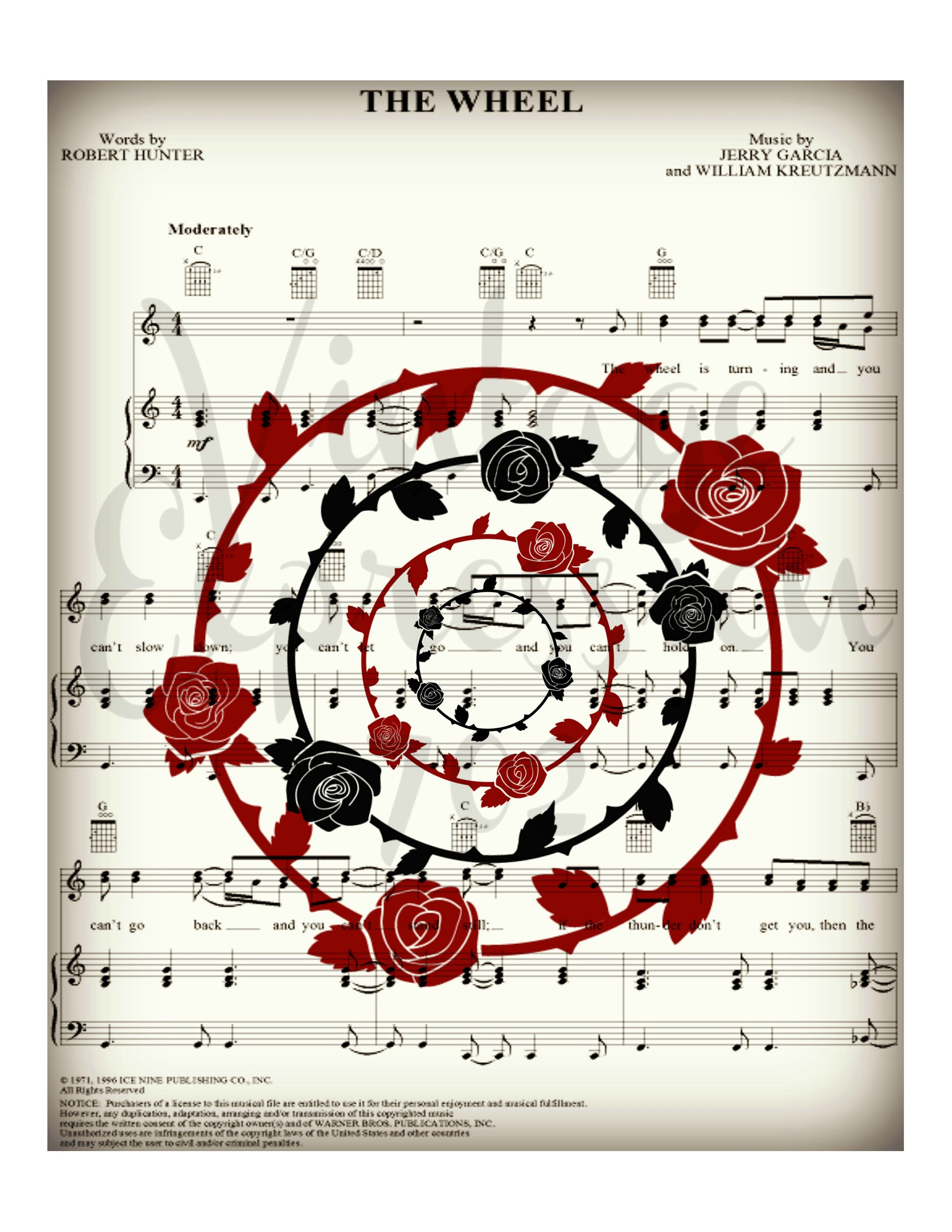 The Wheel, Grateful Dead, Music Song Sheet, Print