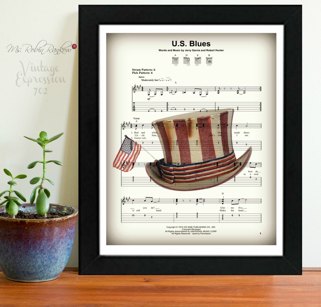 Grateful Dead, U.S. Blues, Captain Trips Hat, Music Sheet, Print, Art ...