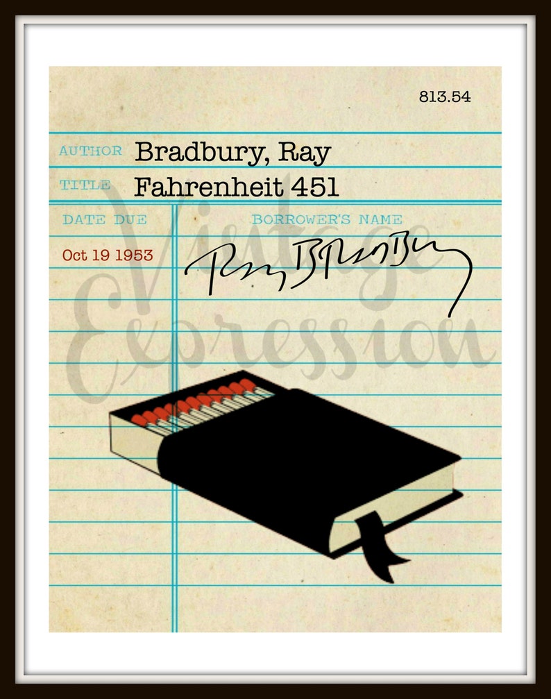 Ray Bradbury Fahrenheit 451 Vintage Library Card Art Book | Etsy