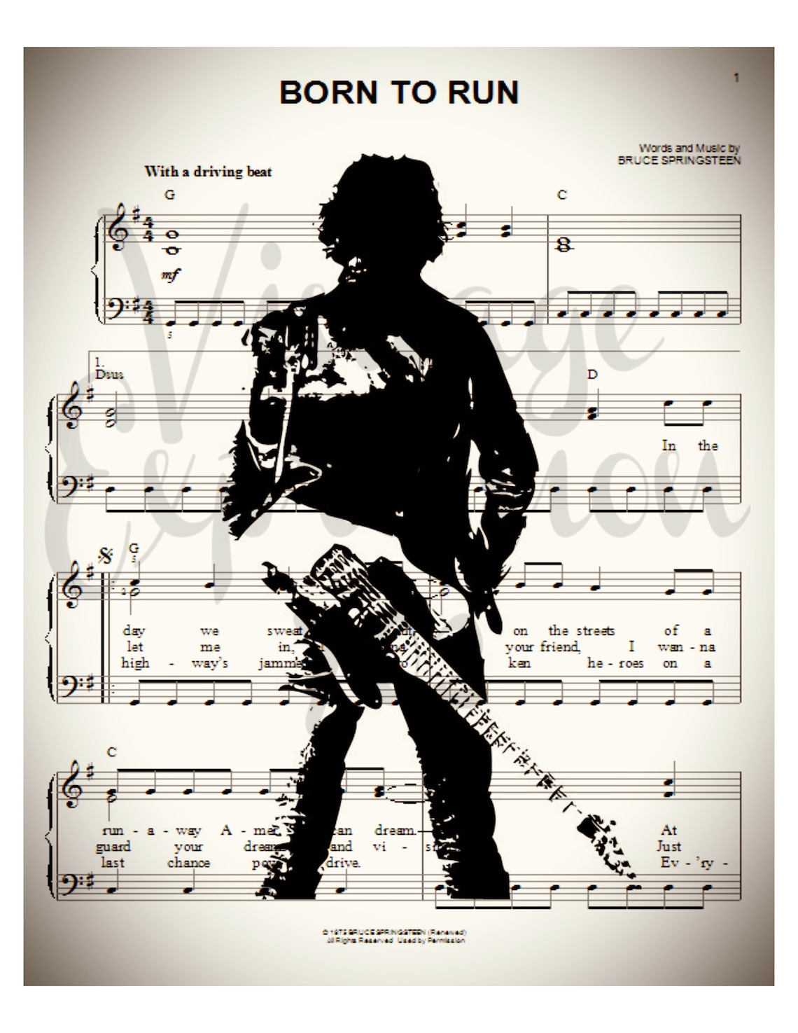Bruce Springsteen Born to Run Music Song Sheet Art Print | Etsy