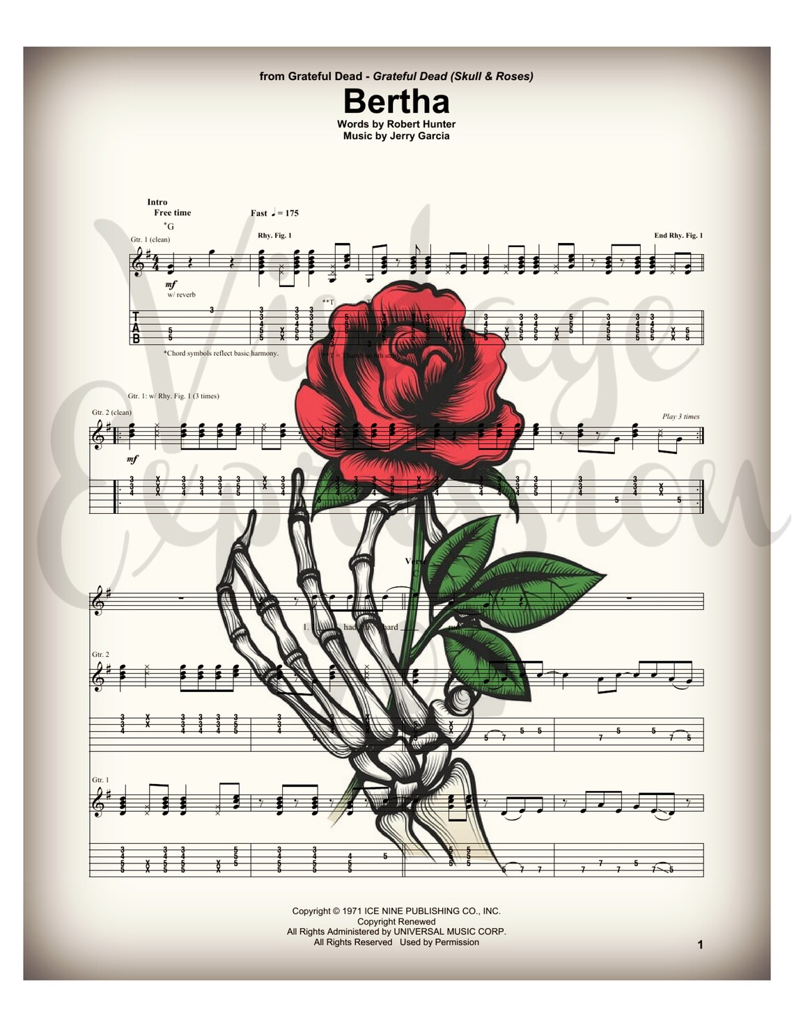 Bertha, Grateful Dead, Music Song Sheet, Print - Etsy