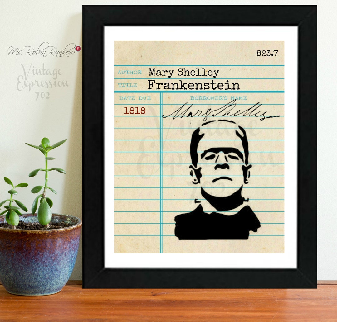 Frankenstein, Mary Shelley, Vintage Library Card Art, Book Art ...