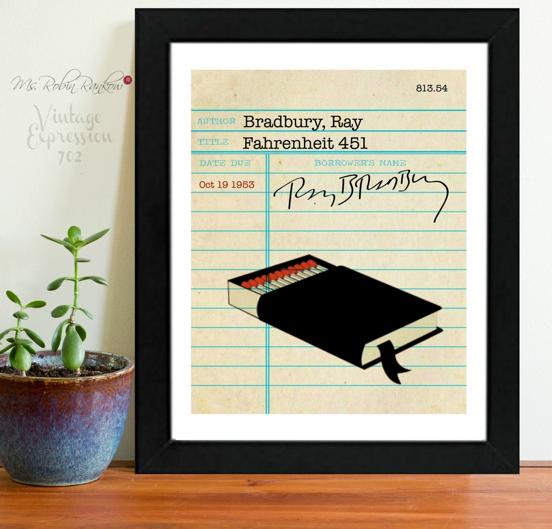 Ray Bradbury, Fahrenheit 451, Vintage Library Card Art, Book Art ...
