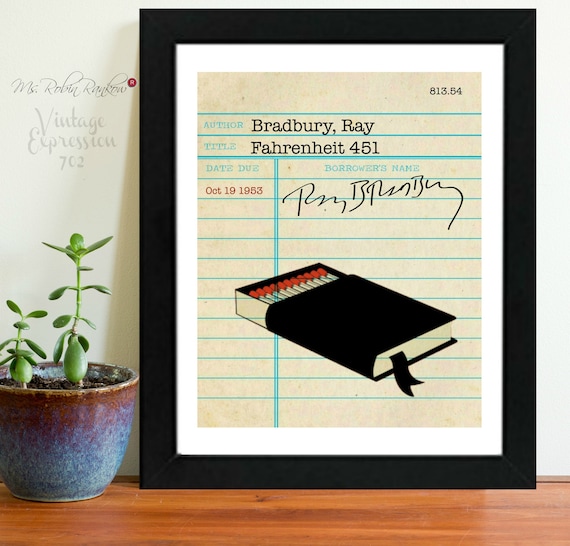 Ray Bradbury Fahrenheit 451 Vintage Library Card Art Book | Etsy