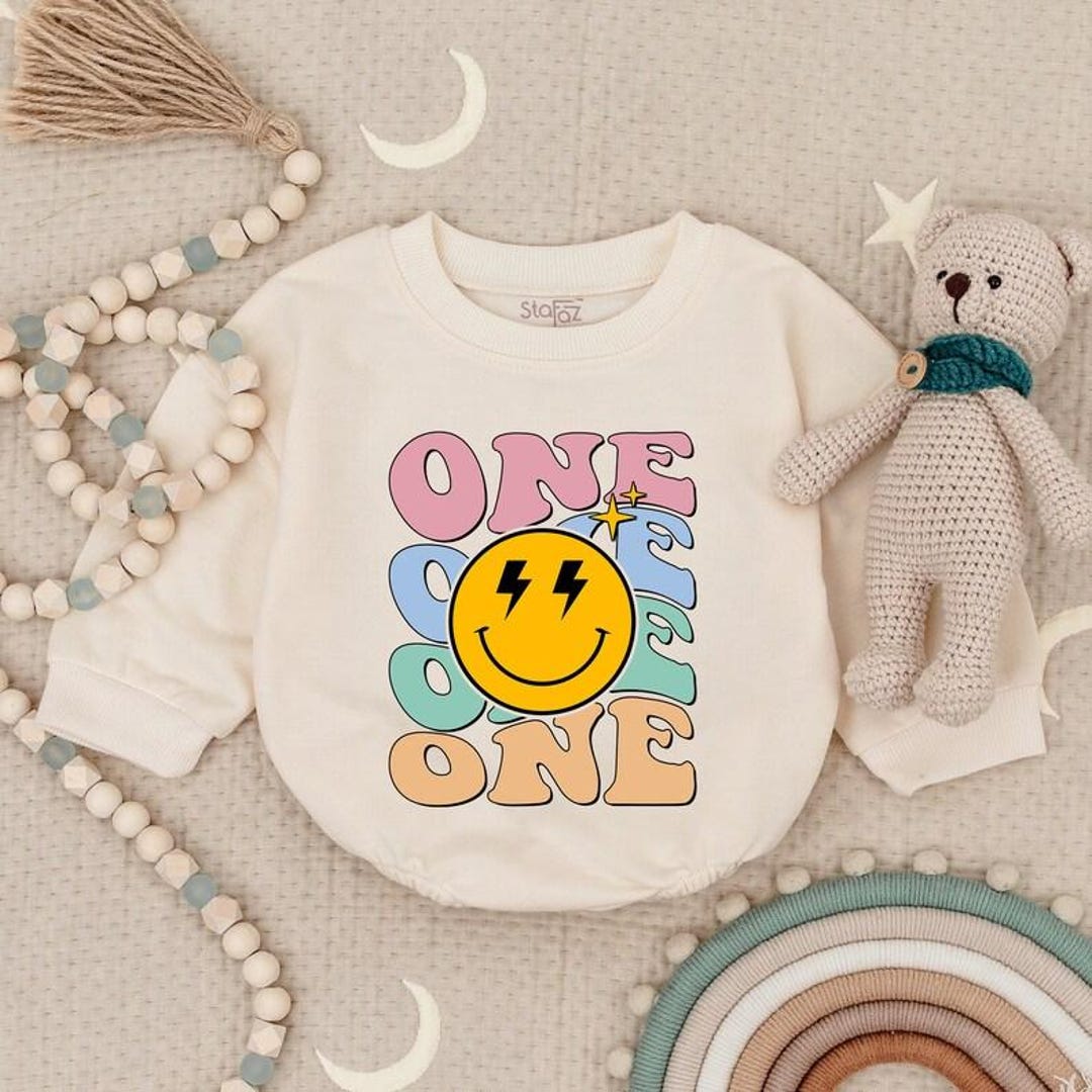 Happy Smiley Face First Birthday Baby Romper - Etsy