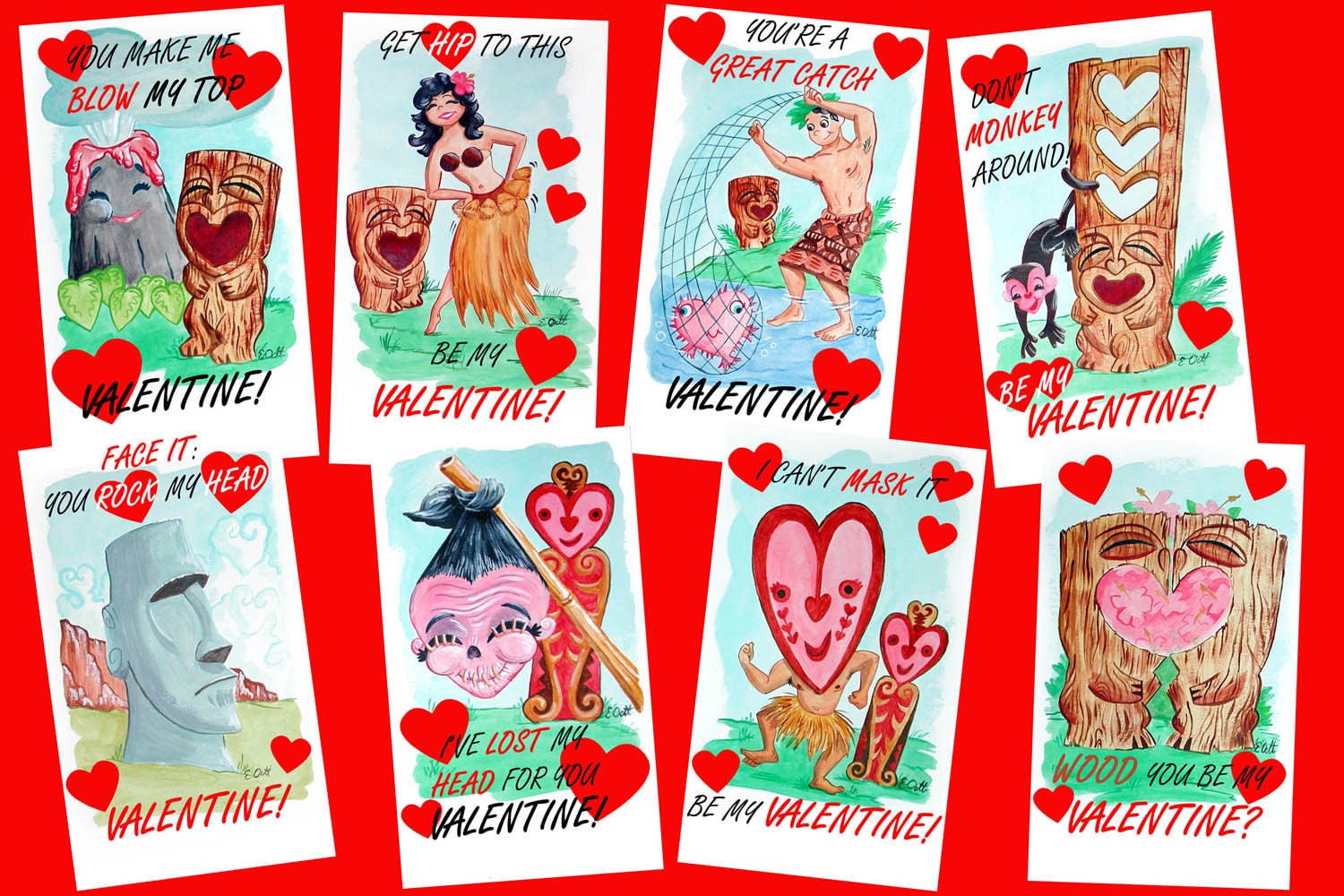 Set of 16 Vintage-inspired Tiki Valentine Cards - Etsy