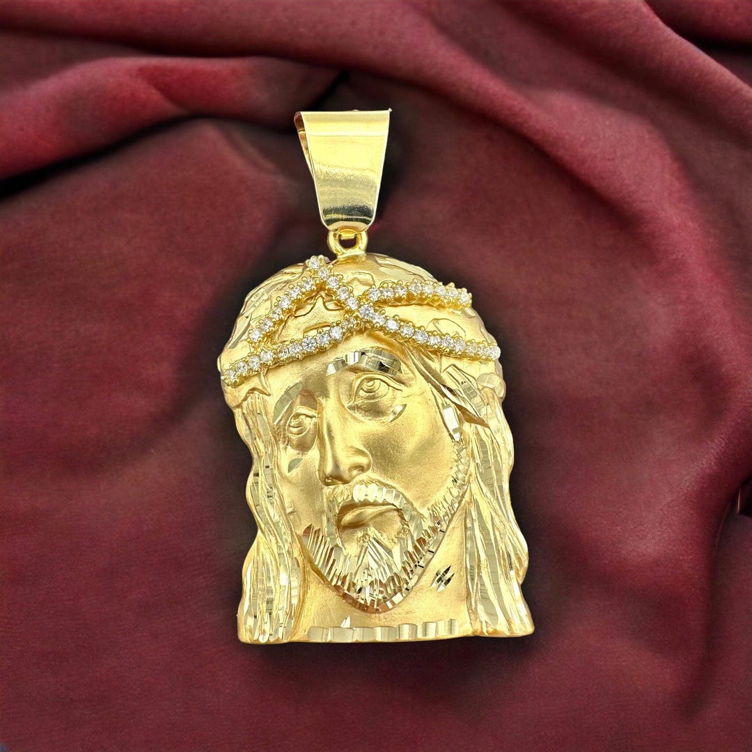 14k Solid Gold Jesus Face Pendant (2.45”) // Gold Jesus Head // Jesus ...