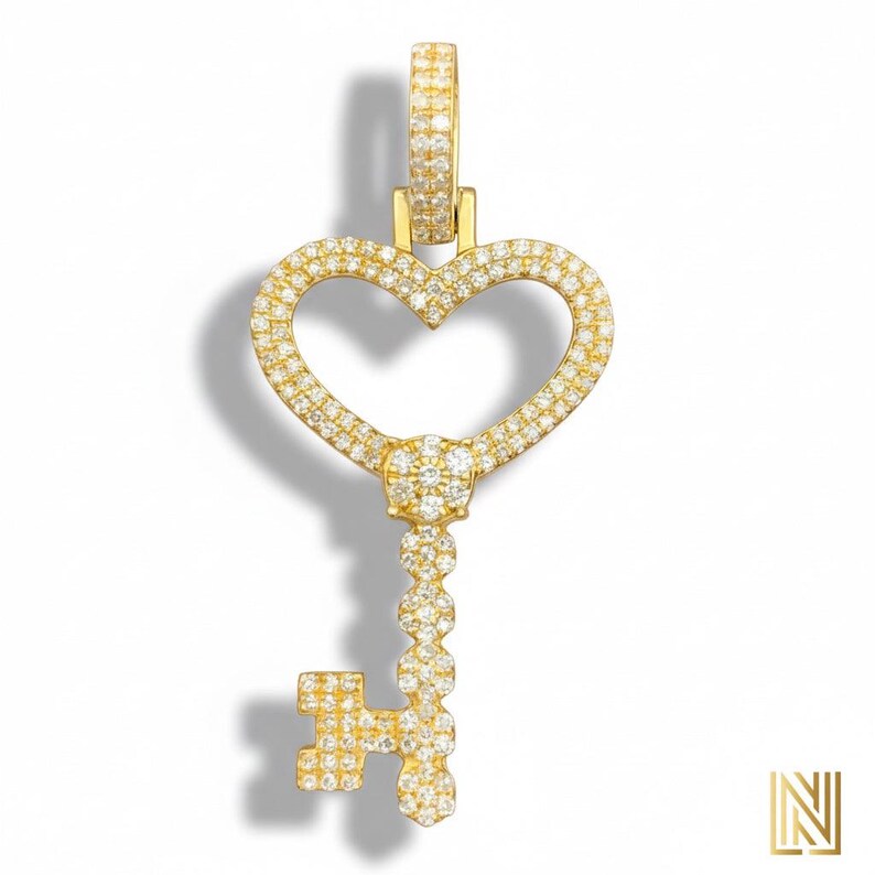 14k Gold & Diamond Key Pendant (1.5”) || Heart Pendant - Etsy