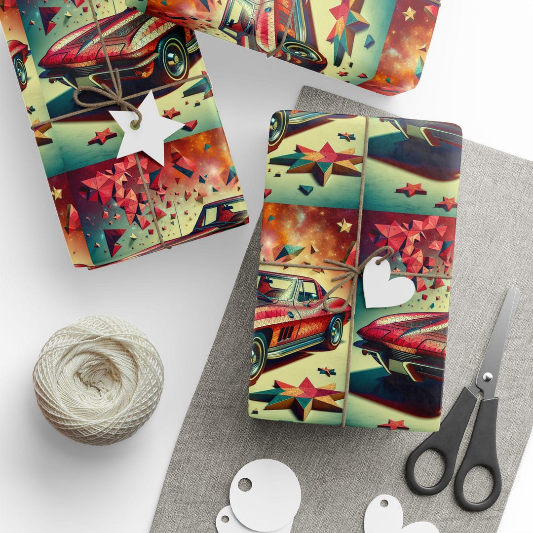 Retro Car Wrapping Paper, Vintage Gift Wrap, Classic Car Party Decor ...