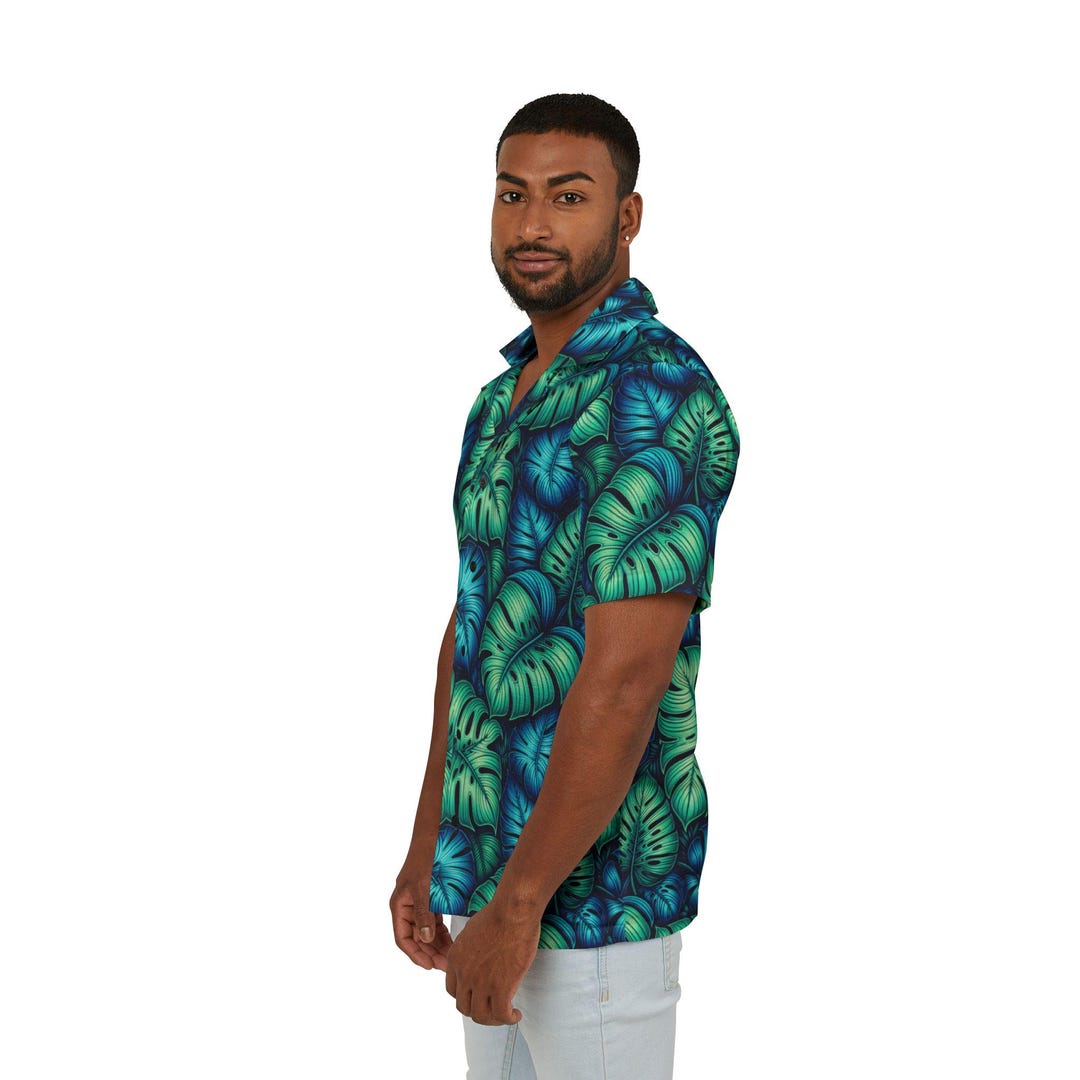 Tropical Island Print Shirt, Men's Hawaiian Shirt, Beach Vacation Top ...