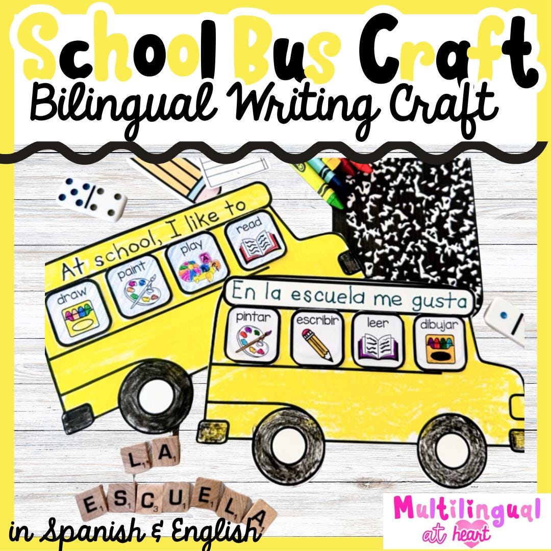 Back to School Bilingual Bus Craft in Spanish&english| School ...