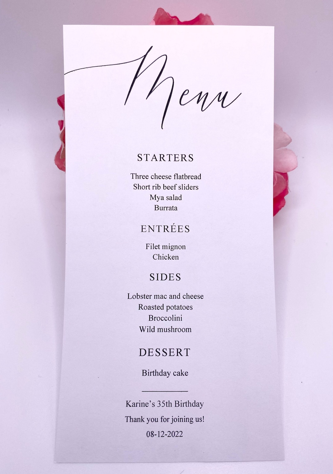 Printed Menu Cards Dinner Menu Personalized Menu Cards Wedding ...