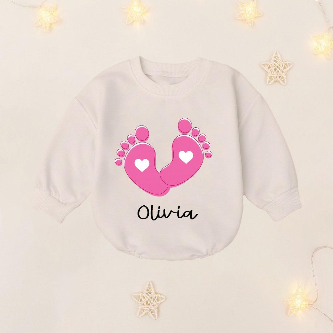 Custom Name Baby Romper, Personalized Pink Footprint Heart Infant ...