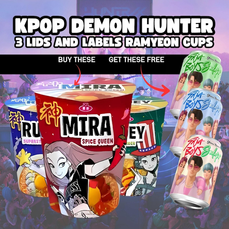 Kpop Demon Hunters Ramen Noodle Labels, Mira Rumi Zoey Cup Noodle ...