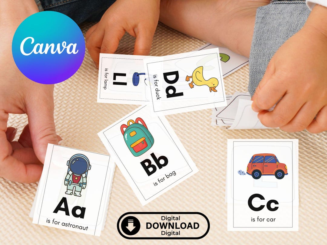 Toddler Alphabet Flash Cards, A-Z Canva Editable (instant Download ...