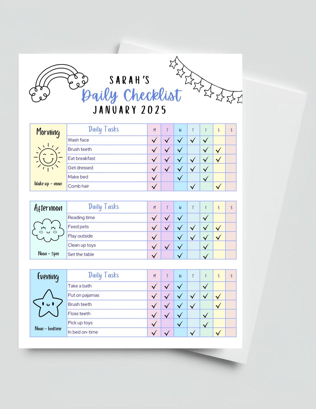 Customizable Kids’ Daily Checklist | Morning, Afternoon & Evening ...