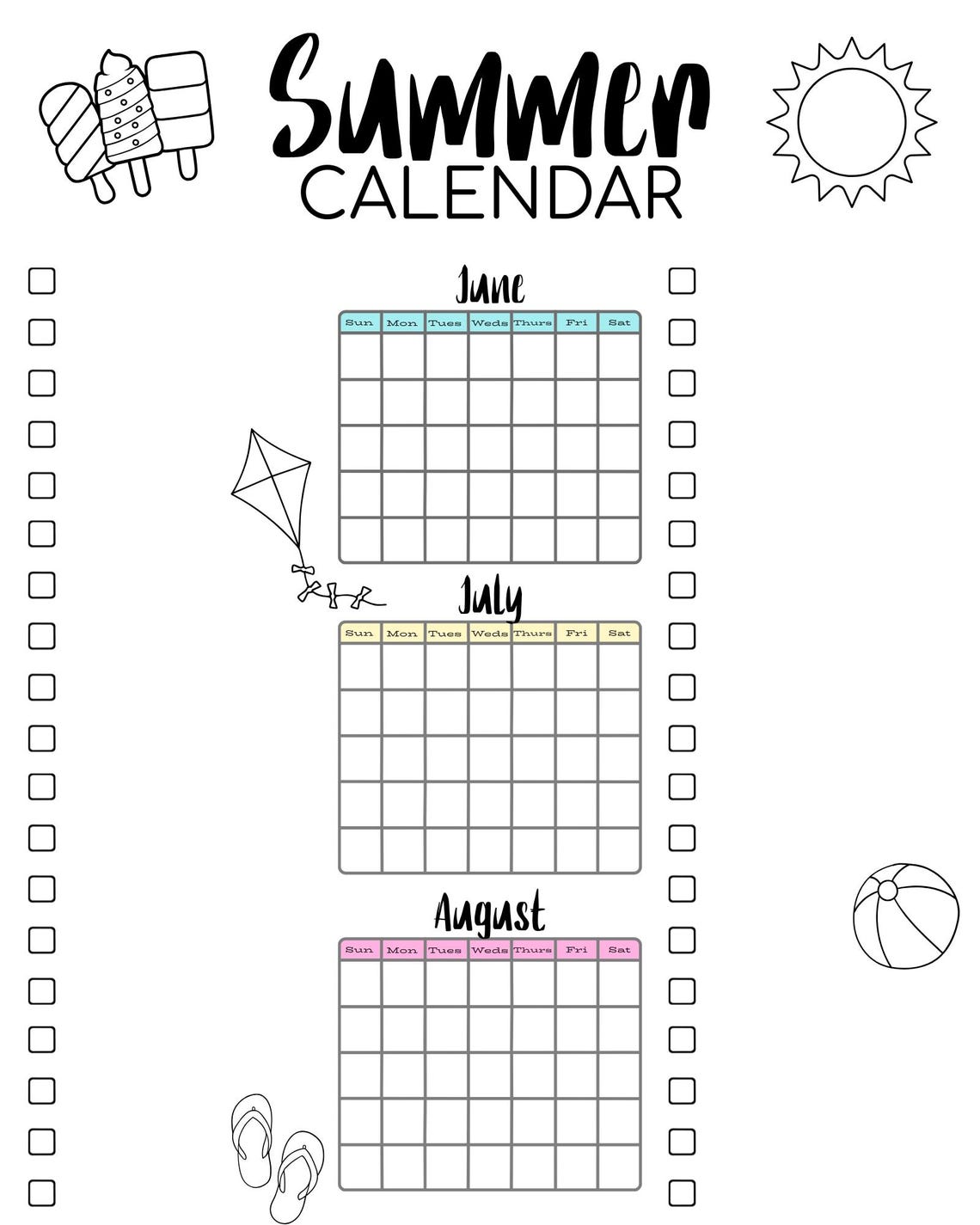 Printable Summer Bucket List Calendar for Families - Digital Download ...