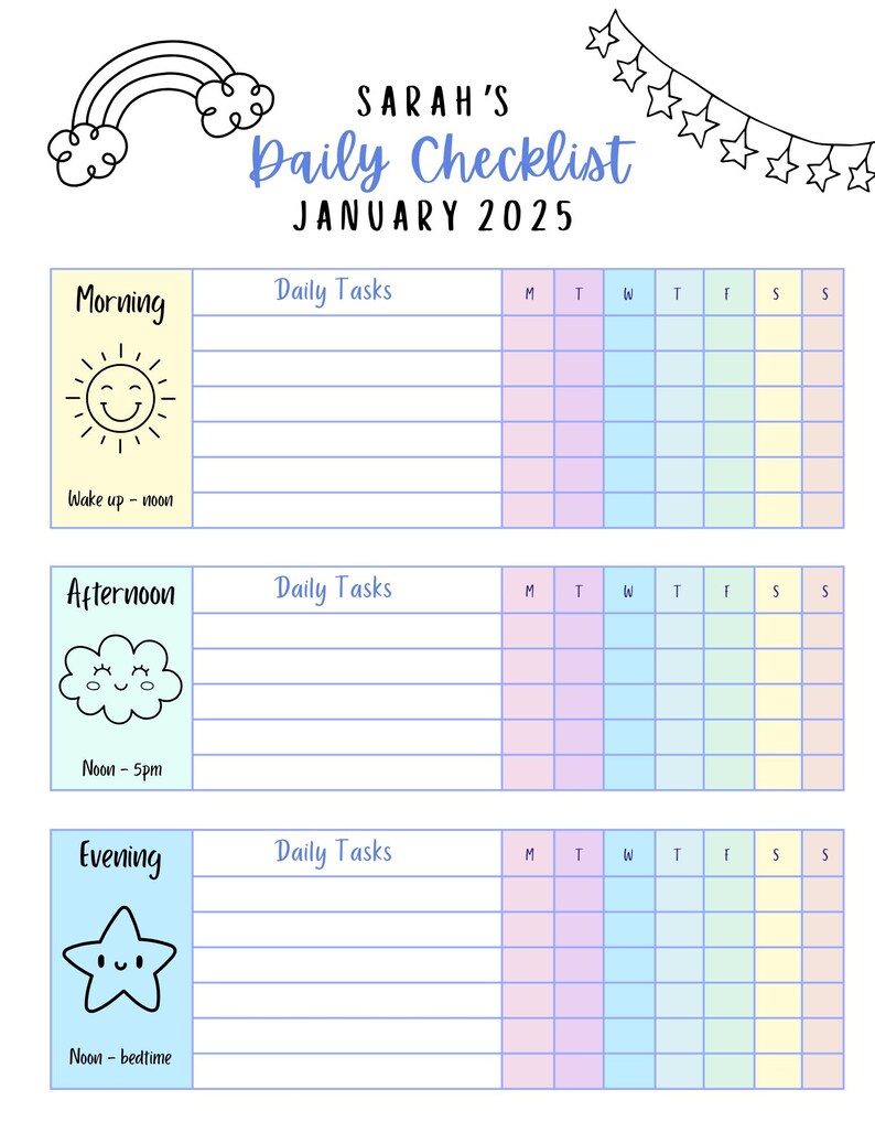 Customizable Kids’ Daily Checklist | Morning, Afternoon & Evening ...