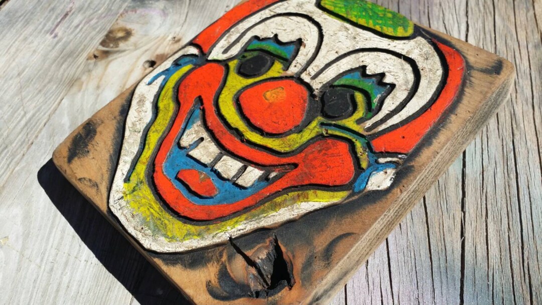 Creepy Circus Clown, Handmade, Carved and Painted, Wooden Wall Art ...