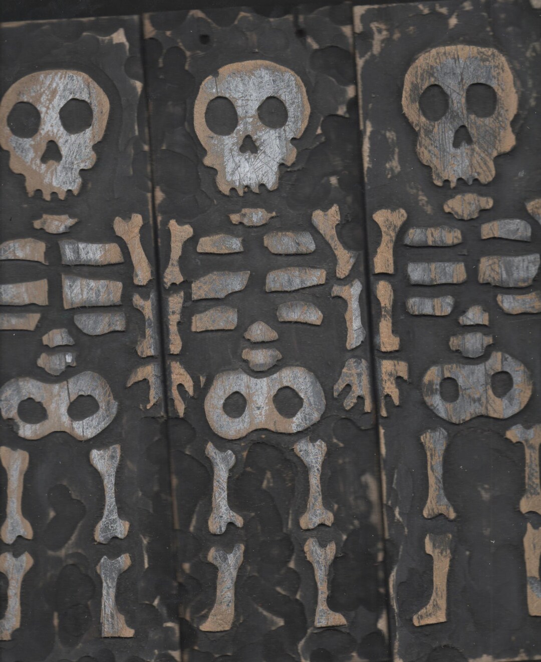 Skeletons, Handmade, Wooden Wall Art, Set of Three, Carved and Painted ...