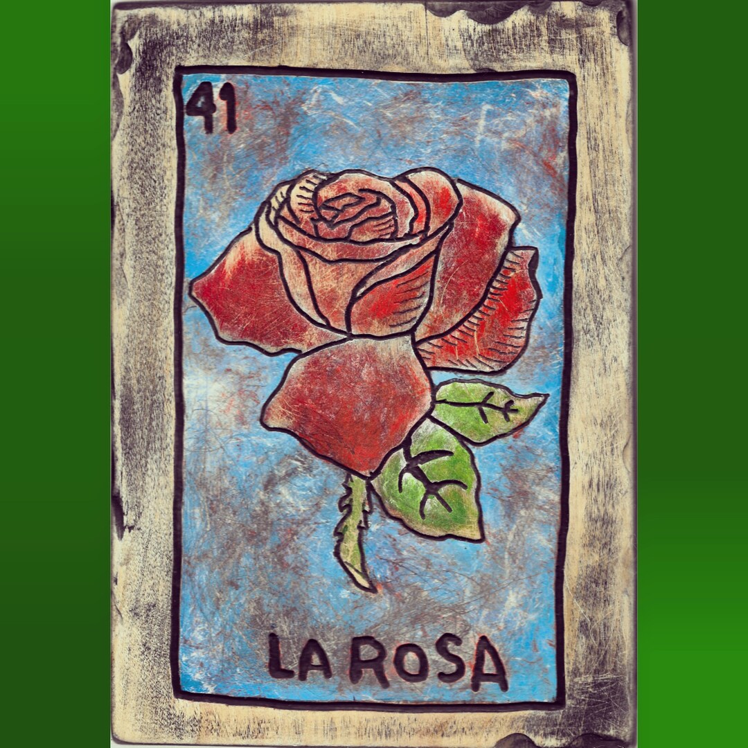 La Rosa Loteria, Handmade Wood Decor, Carved and Painted, Rose Art ...