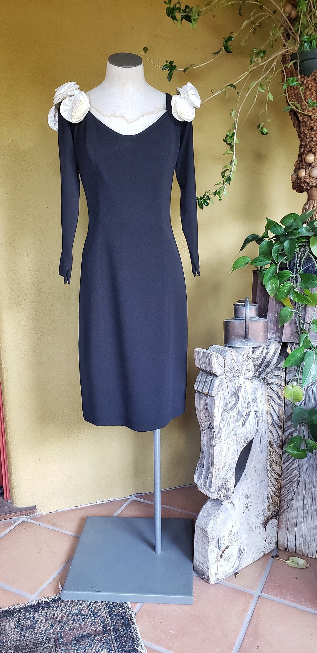Vintage 80's Does 60's Lillie Ruben Black Crepe Cocktail Dress With ...