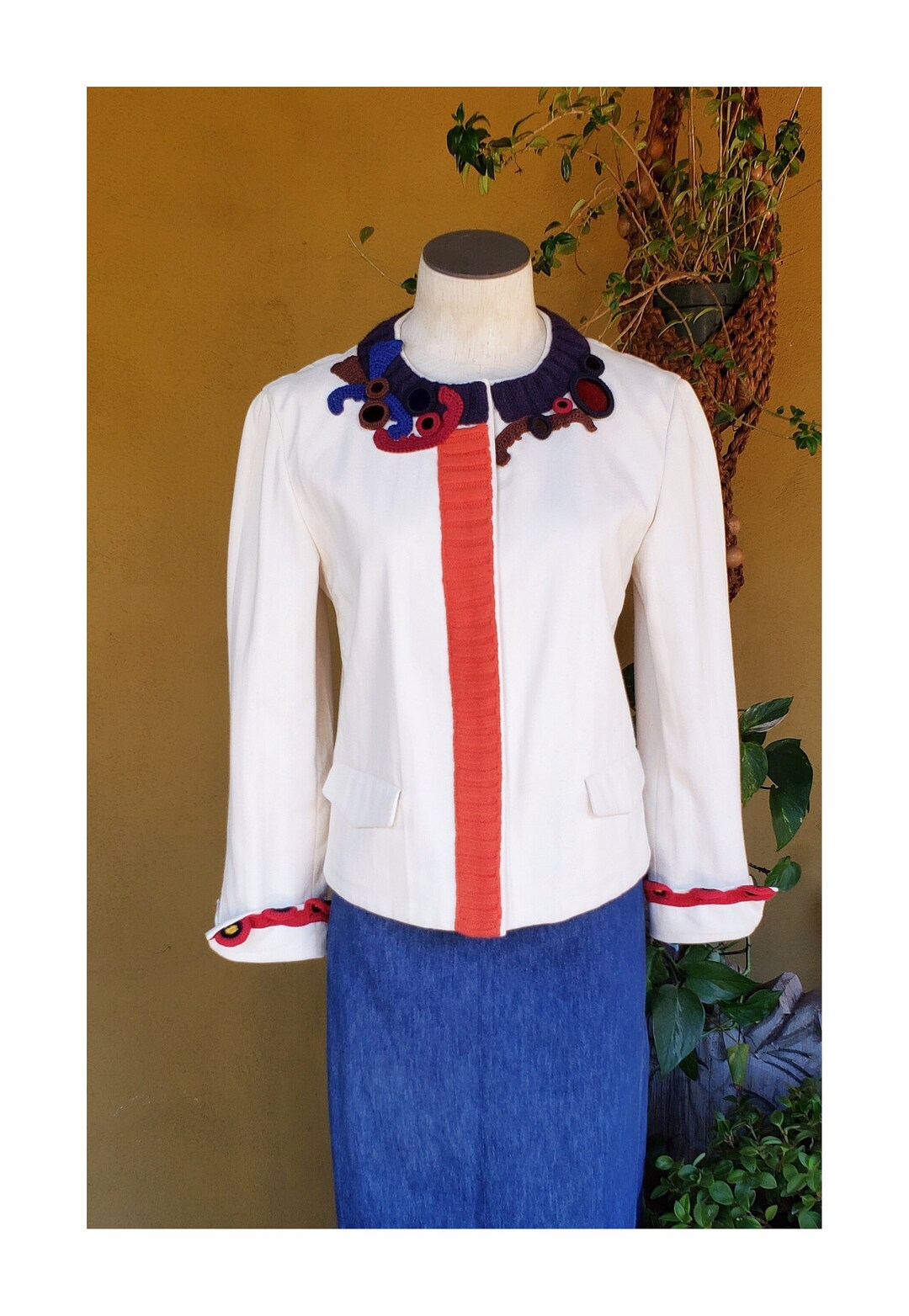 Early 00's Prada Jacket - Cute Boho Fabric Arts Style Jacket Mirrors ...