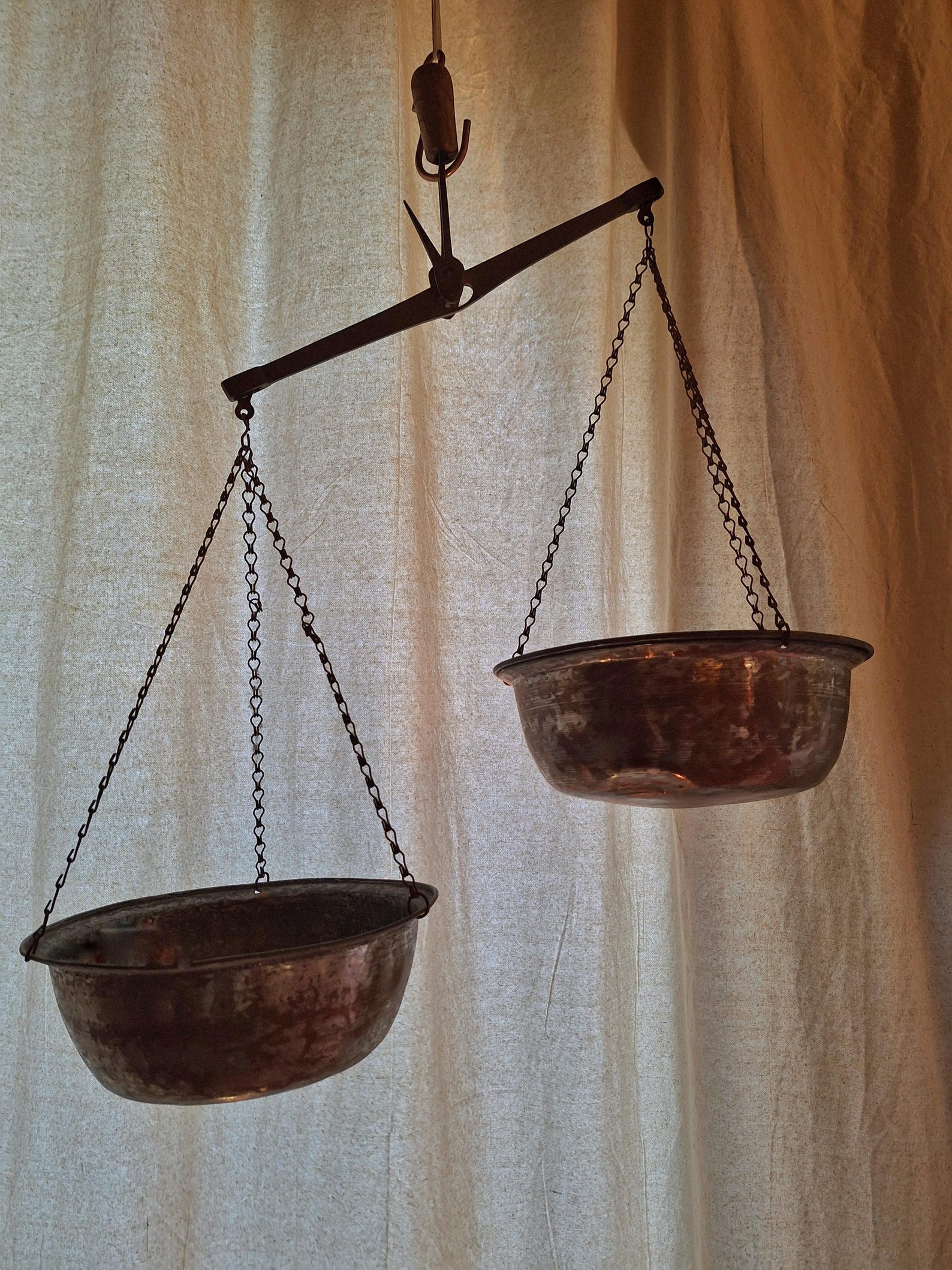 Vintage Turkish Scales - Hammered Copper Bowls, Stamped, Handheld Equal ...