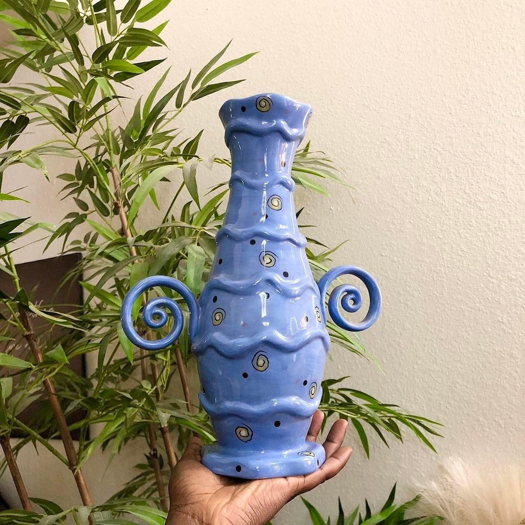 Mark Switzer Silvestri Spiral Handle Whimsical 11.5" Large Vase Pottery ...