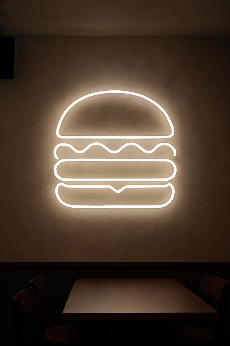 Burger Neon Sign: LED Restaurant, Cafe, Bar Wall Decor (16x16 Inches ...