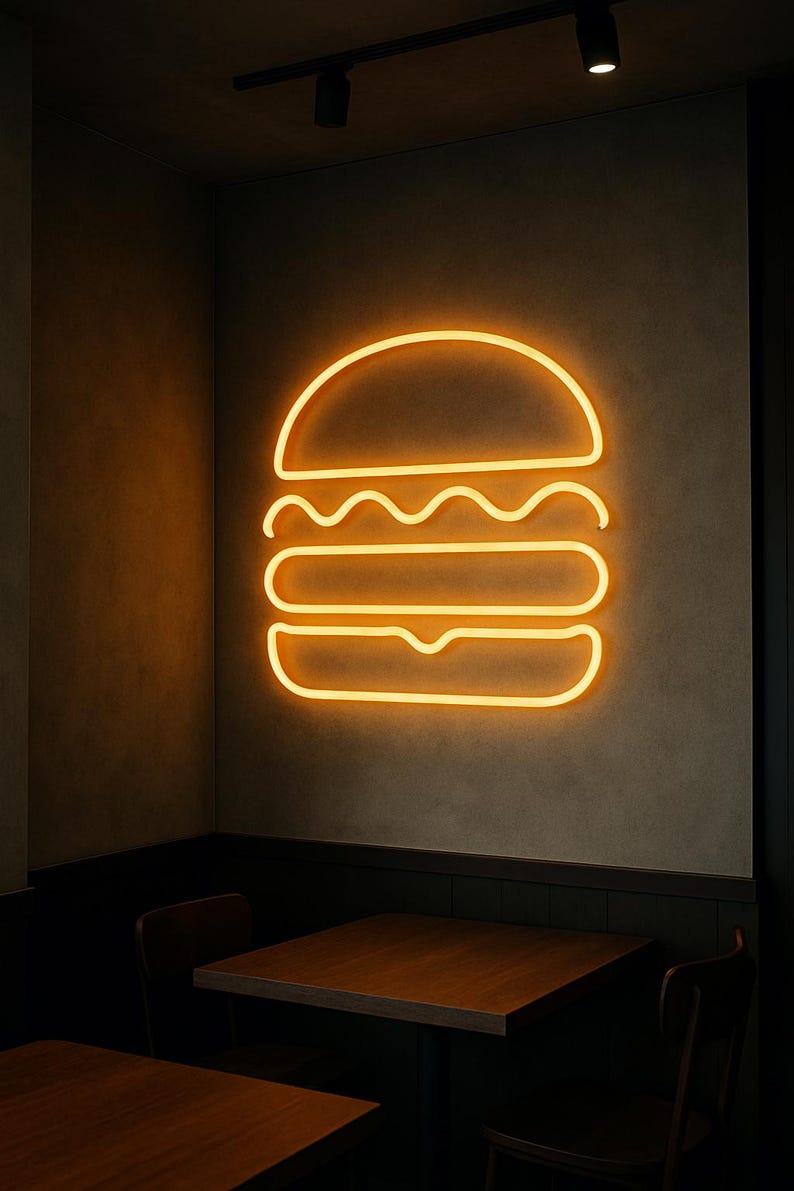 Burger Neon Sign: LED Restaurant, Cafe, Bar Wall Decor (16x16 Inches ...