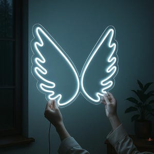 Angel Wings Neon Sign – LED Wall Light for Bedroom or Nursery – Soft ...