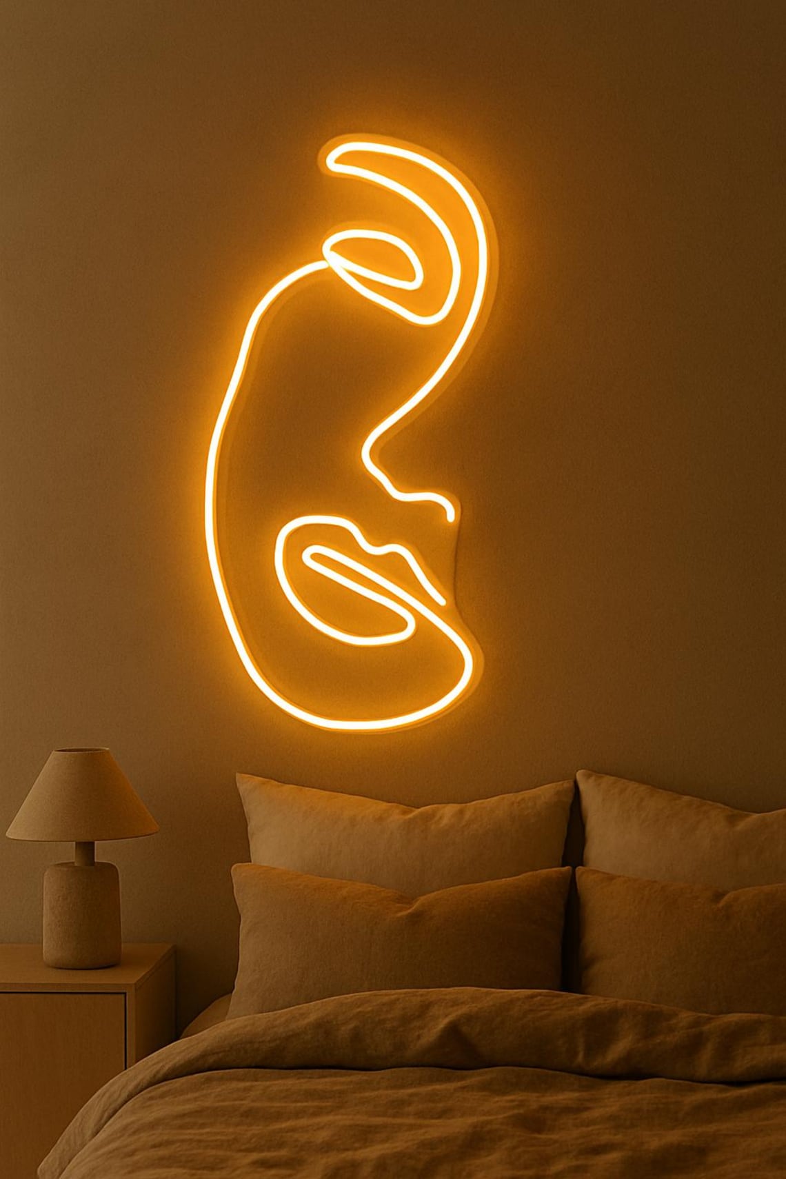 Minimalist Abstract Face LED Neon Sign: Modern Line Art (16x8 Inches ...