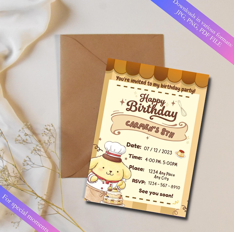 Yellow Puppy Chef Birthday Invitation - Editable Canva Template, Cute ...