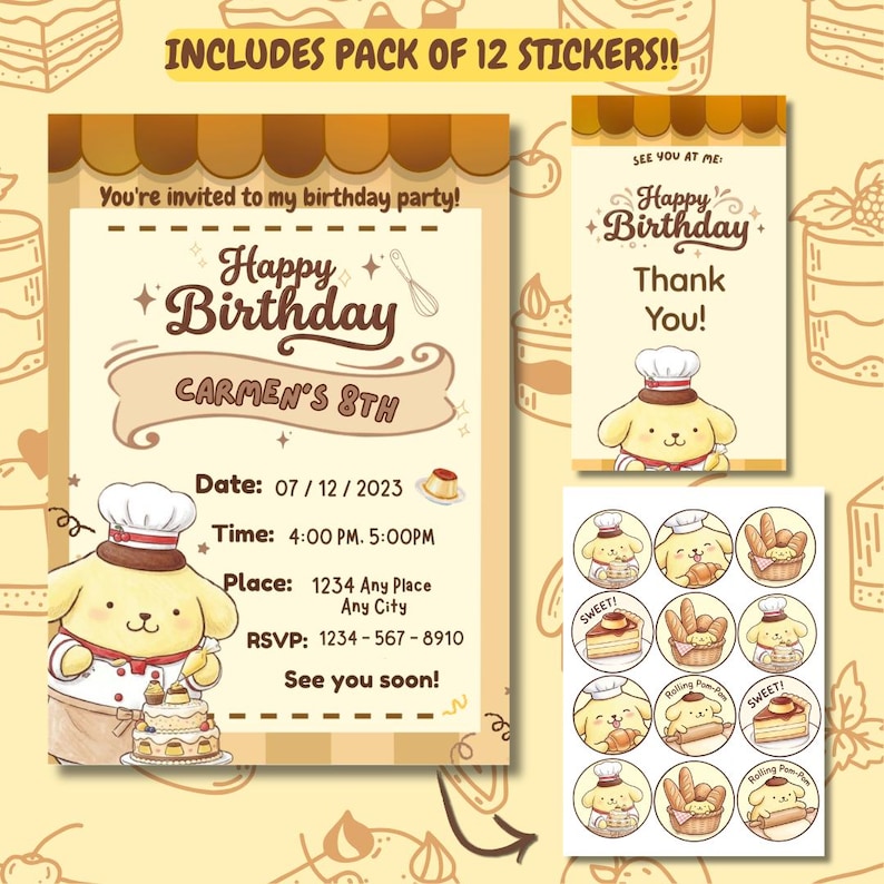 Yellow Puppy Chef Birthday Invitation - Editable Canva Template, Cute ...