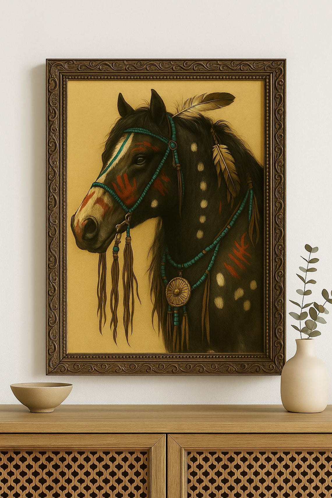 War Medallion Stallion – Black War Pony With Turquoise Beads | Native ...