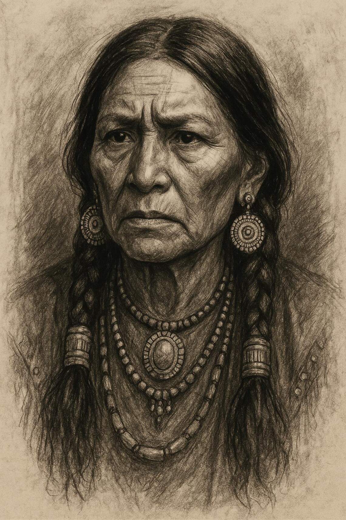 Matriarch of the Silver Braids – Charcoal Native American Woman ...