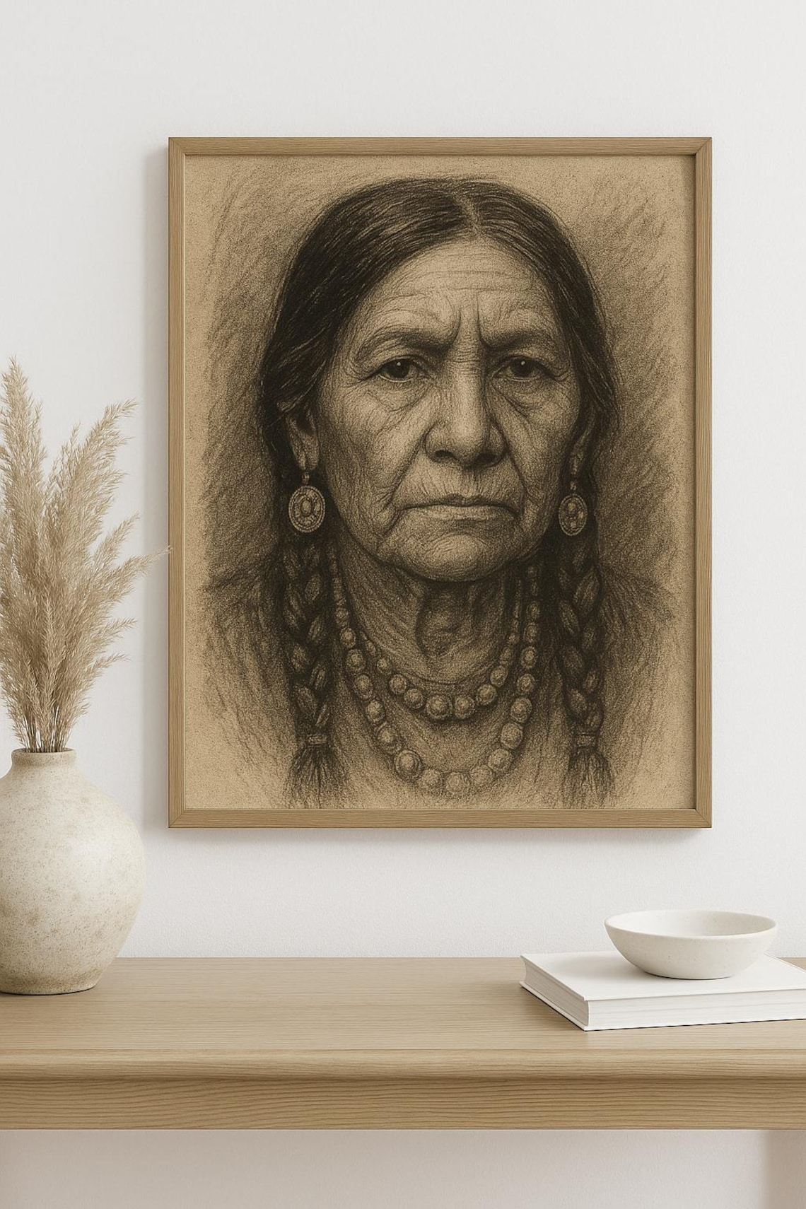 Matriarch of the Silver Braids – Charcoal Native American Woman ...
