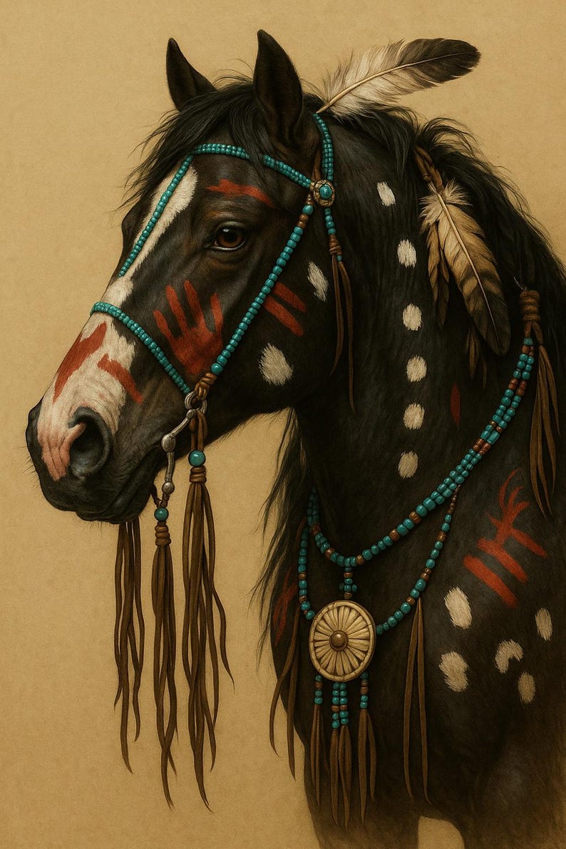 War Medallion Stallion – Black War Pony With Turquoise Beads | Native ...
