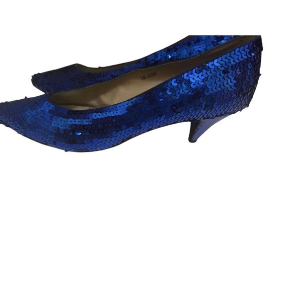 Blue Sequin Occasion Heels Pointed Toe Kitten Heel Sh… - Gem