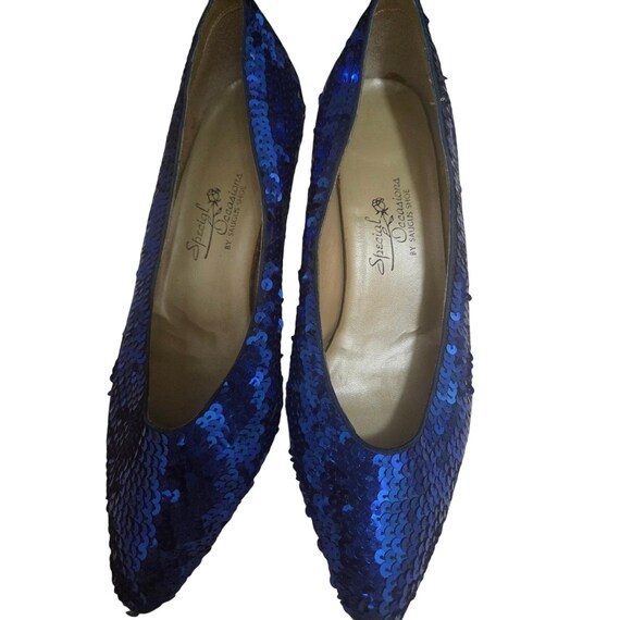 Blue Sequin Occasion Heels Pointed Toe Kitten Heel Sh… - Gem