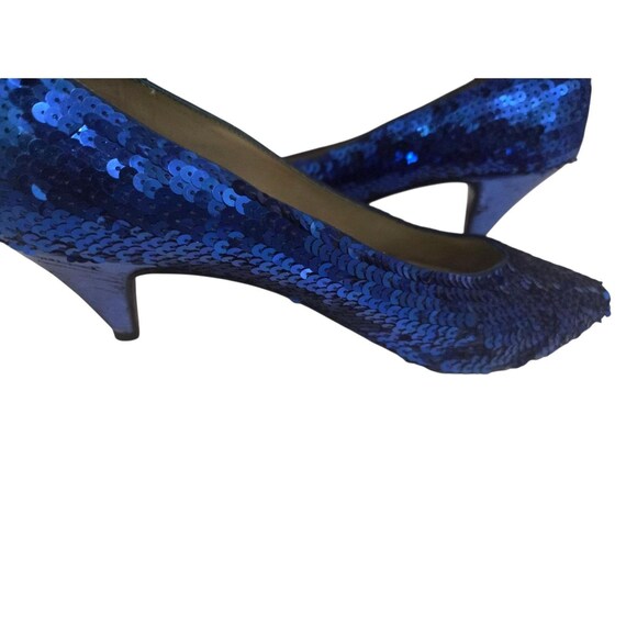 Blue Sequin Occasion Heels Pointed Toe Kitten Heel Sh… - Gem
