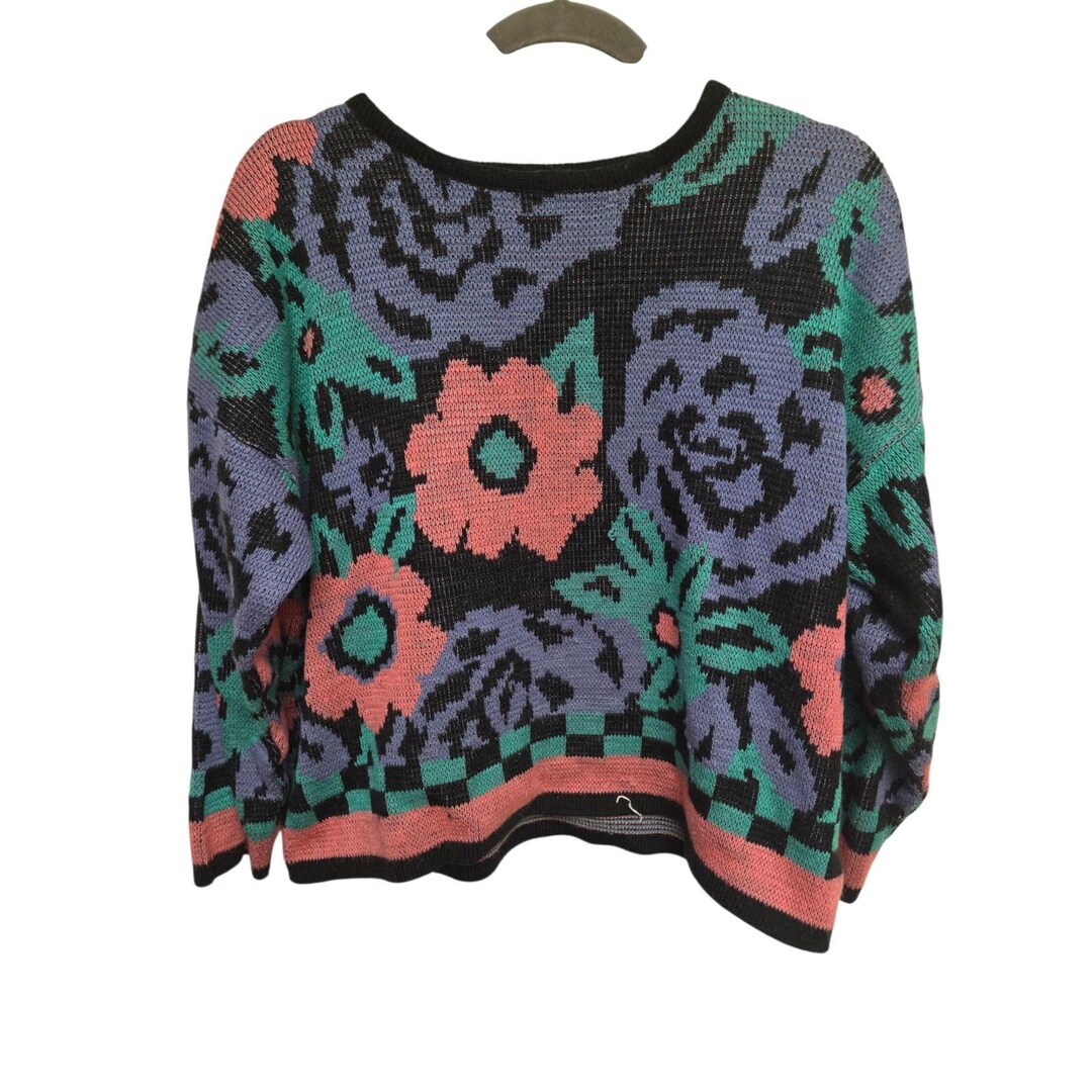 Vintage 80s Pelican Cove Floral Knit Sweater Colorful Patterned ...