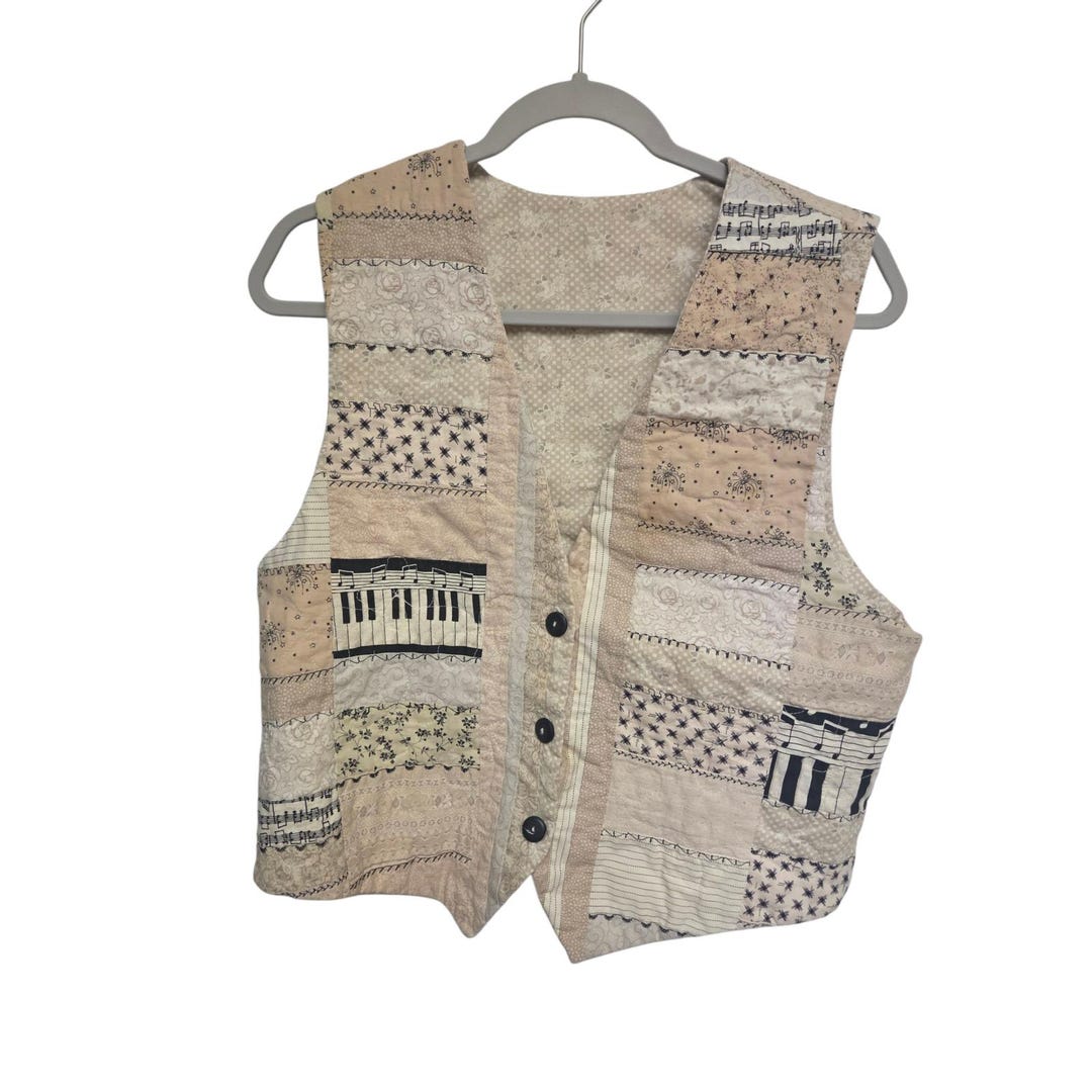 Quilted Patchwork Vest Piano Music Notes Women's Unique Boho Layering ...