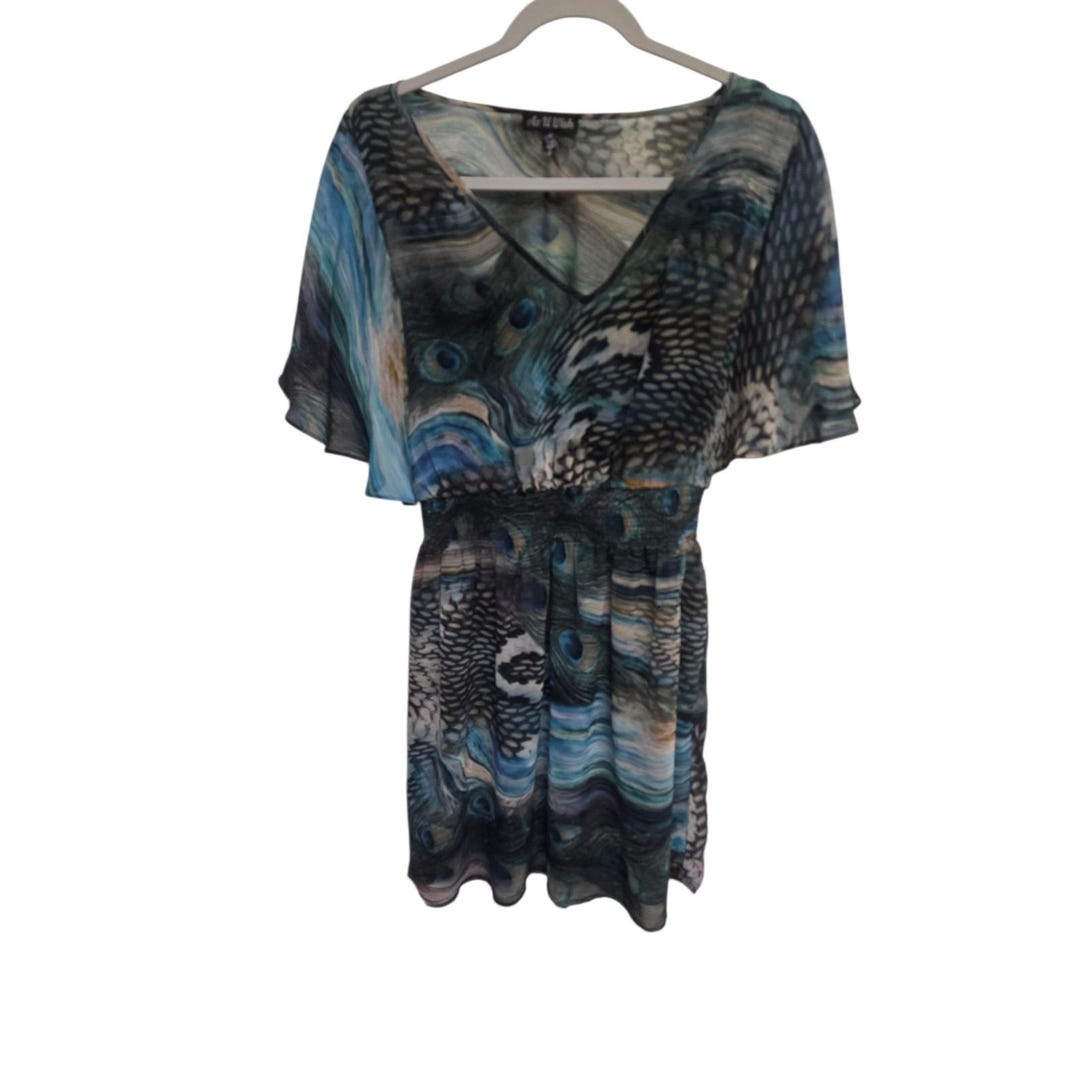Y2K AS U WISH Women's Peacock Feather Print Dress Flutter Sleeve ...